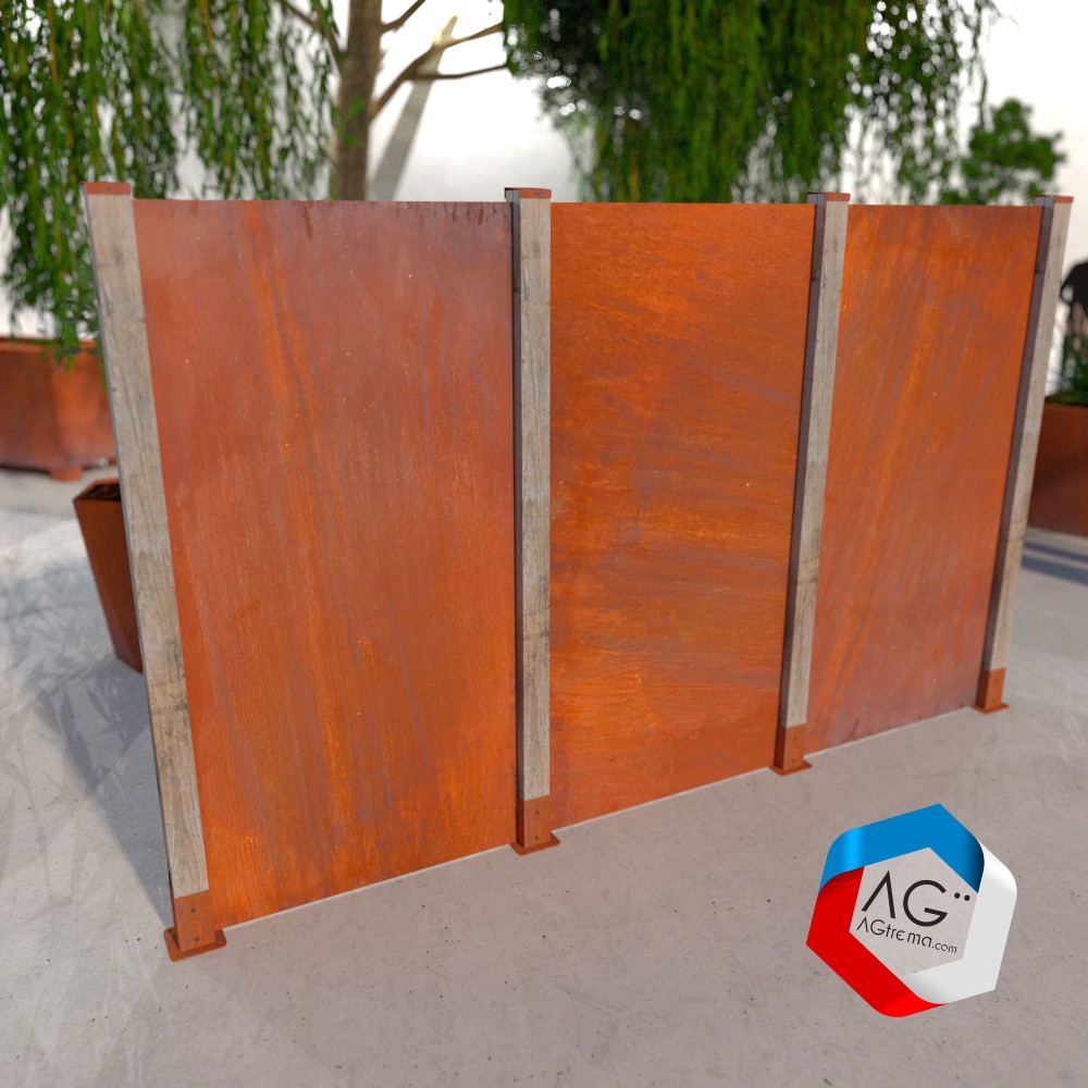 Clotures tendance en Acier Corten et poteau bois - Occludo